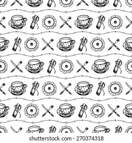 Plates Dishes Seamless Pattern White Black Stock Vector (Royalty Free ...