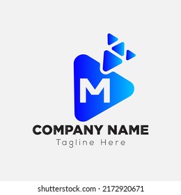 Play Button Logo On Letter M Stock Vector (Royalty Free) 2172920671 ...