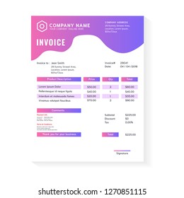 Playful Gradient Business Invoice Template Vector Stock Vector (Royalty ...
