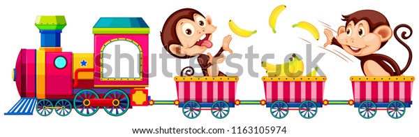 Playful Monkey On Train Illustration Stock Vector (Royalty Free ...