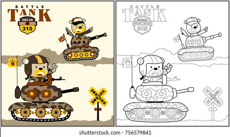 Playing Battle Tank Cute Animals Cartoon Stock Vector (Royalty Free ...