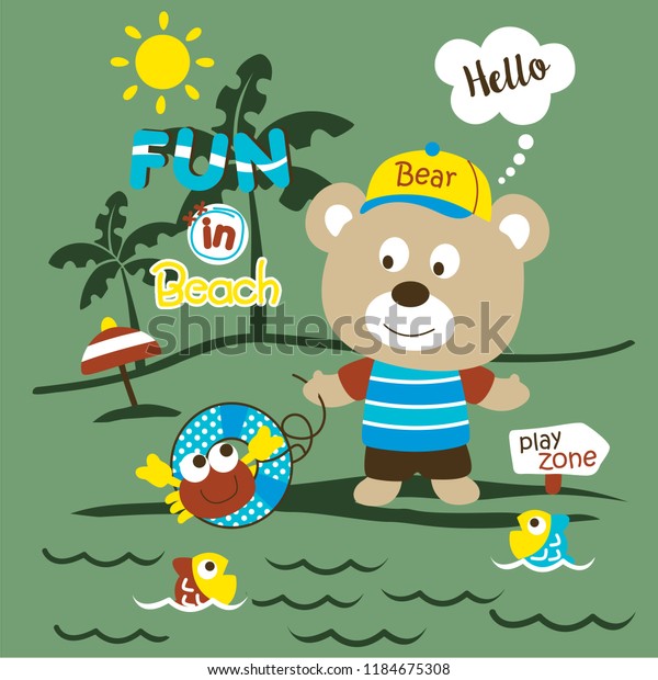 Playing Beach Funny Animal Cartoonvector Illustration Stock Vector ...