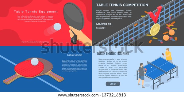 Playing Table Tennis Banner Set Isometric Stock Vector (Royalty Free ...