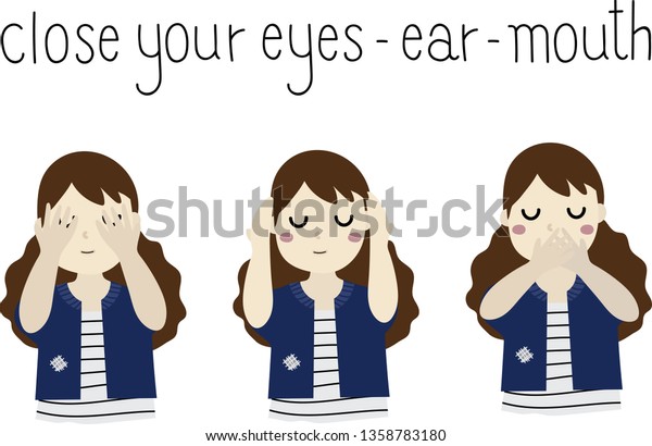 Please Close Your Eyes Ears Mouth Stock Vector (Royalty Free) 1358783180
