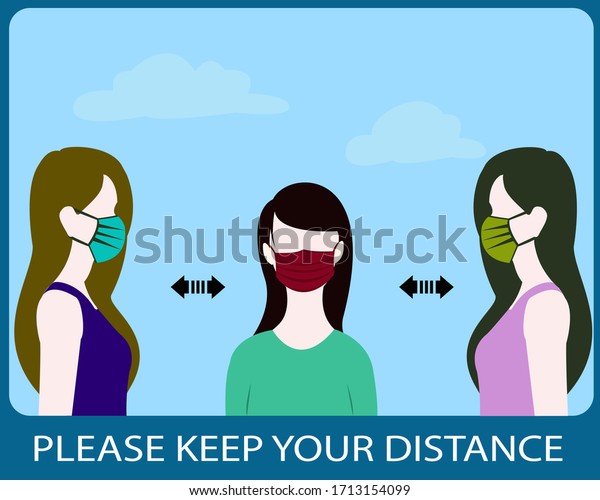 Please Keep Your Distance Sign Flat Stock Vector (Royalty Free) 1713154099