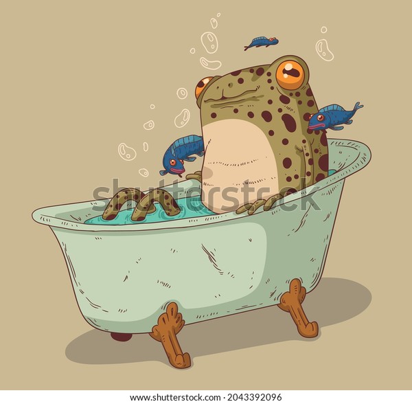 Pleased Calm Frog Taking Bath Company Stock Vector (Royalty Free ...