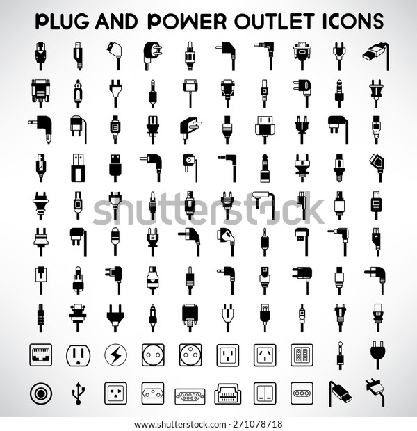 Plug Icons Set Power Outlet Icons Stock Vector (Royalty Free) 271078718