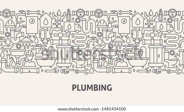 Plumbing Banner Concept Vector Illustration Outline Stock Vector ...