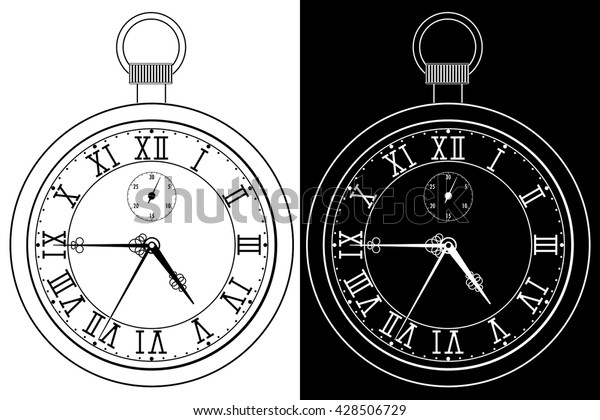 Pocket Watch Outline Icon Black White: vector de stock (libre de ...