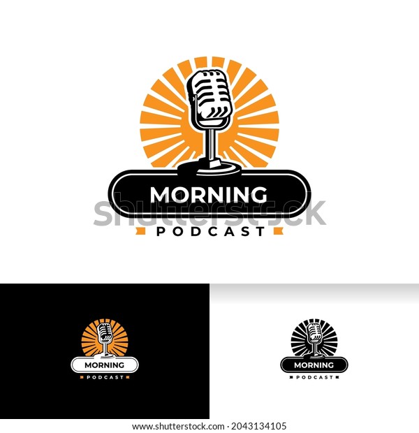 Podcast Logo Template Mic Microphone Sunrise Stock Vector (Royalty Free ...