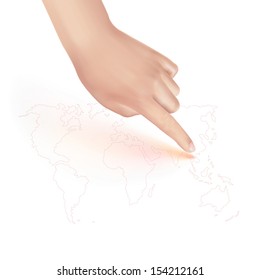 Pointing Finger On World Map Isolate Stock Vector (Royalty Free ...