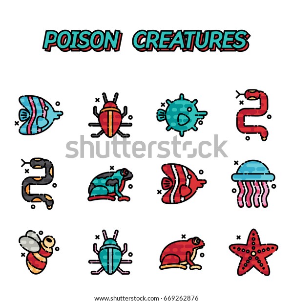 Poisonous Creatures Cartoon Concept Icons Stock Vector (Royalty Free ...