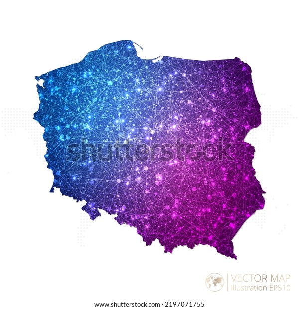 Poland Map Geometric Wireframe Blue Purple Stock Vector (Royalty Free ...