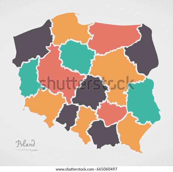 Poland Map States Modern Round Shapes Stock Vector (Royalty Free ...