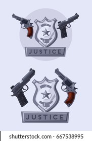Vektor Stok Police Badge Weapon Cartoon Vector Illustration (Tanpa ...