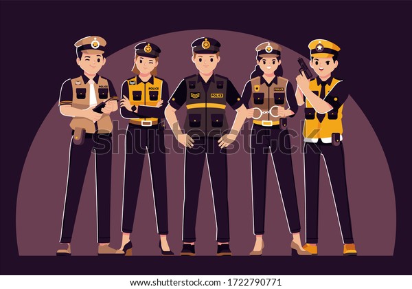 Police Cartoon Flat Design Character Collection Stock Vector (Royalty ...