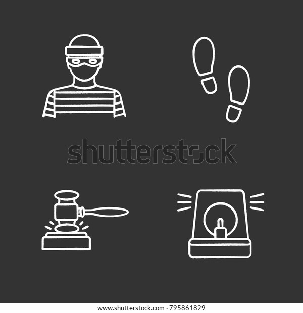 Police Chalk Icons Set Robber Footprints Stock Vector (Royalty Free ...