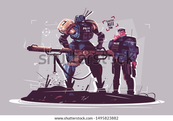 Police Future Vector Illustration Patrol Cops Stock Vector (Royalty ...
