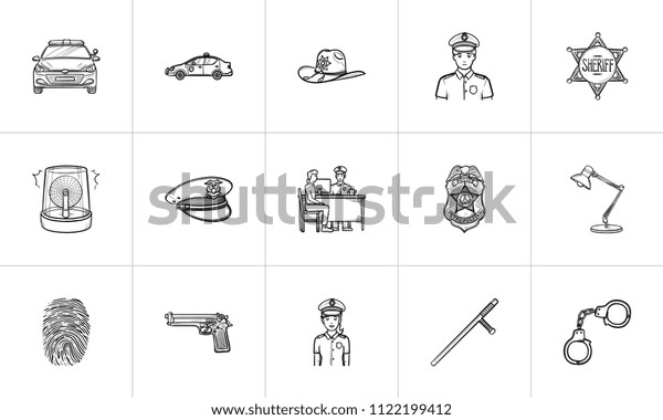 Police hand drawn outline doodle icon set. Outline doodle icon set for ...