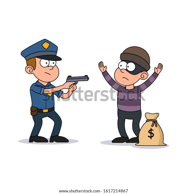 Police Man Caught Robber Retro Cartoon Stock Vector (Royalty Free ...
