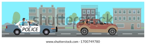 Police Officer Chasing Suspect Car Vector Stock Vector (Royalty Free ...