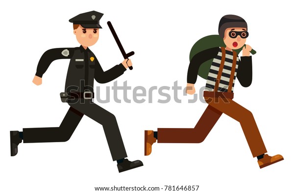 Police Officer Chasing Thief Flat Style Stock Vector (Royalty Free ...