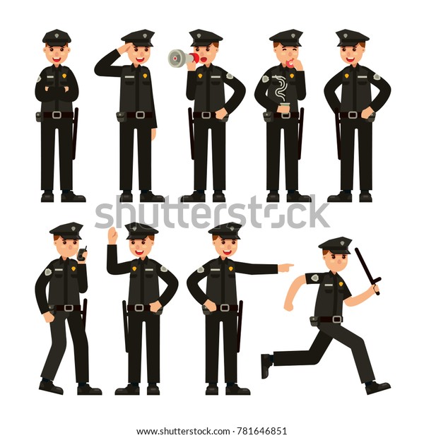 Police Officer Different Situation Pose Modern Stock Vector (Royalty ...