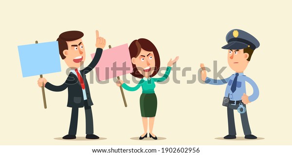 Police Officer Stops Crowd Protesters People Stock Vector (Royalty Free ...