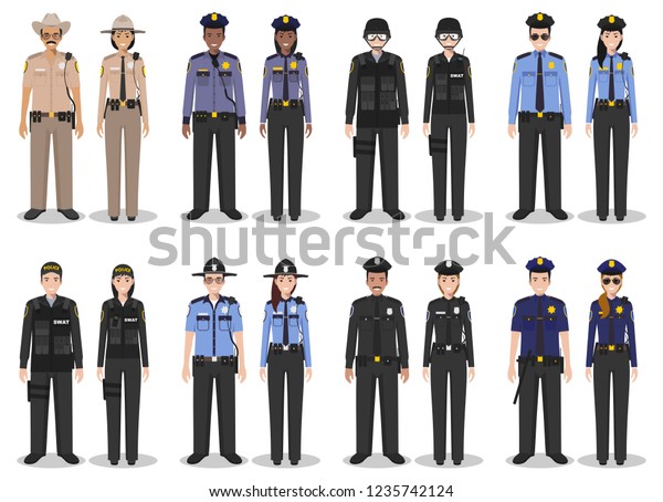 Police people concept. Set of different detailed illustration of SWAT ...