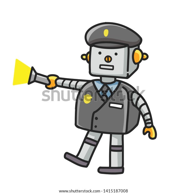 Police Robot Cartoon Hand Drawn Illustration Stock Vector (Royalty Free ...