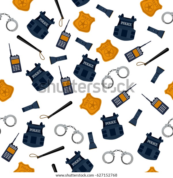 Police Seamless Pattern Professional Equipment Handcuffs Stock Vector ...