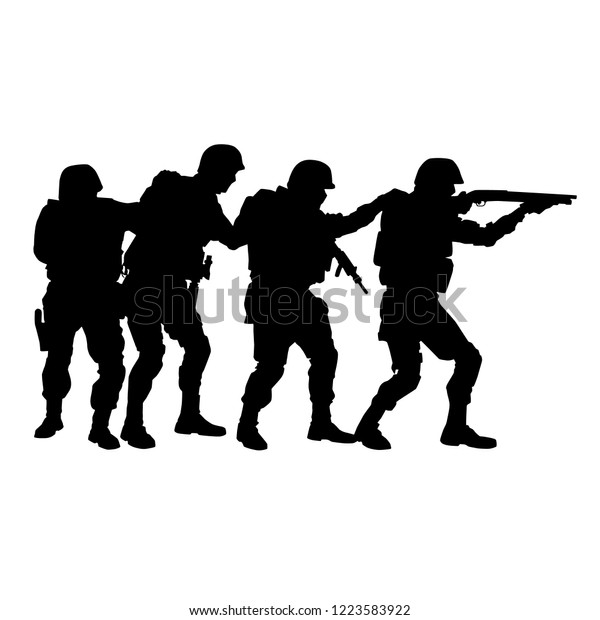 Police Special Forces Tactical Team Swat Stock-vektor (royaltyfri ...