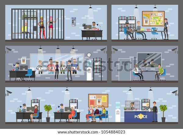 Police Station Interior Cops Visitors Stock Vector (Royalty Free ...