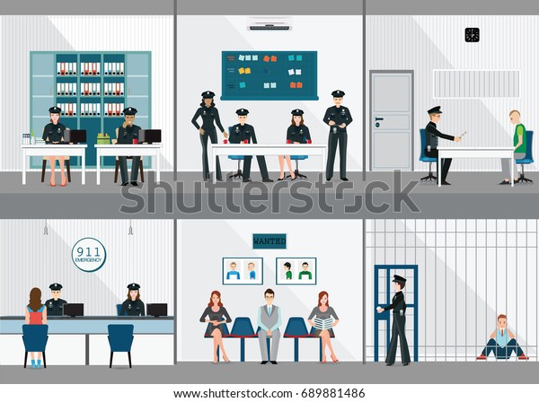 Police Station Interior Set Office Room Stock Vector (Royalty Free ...
