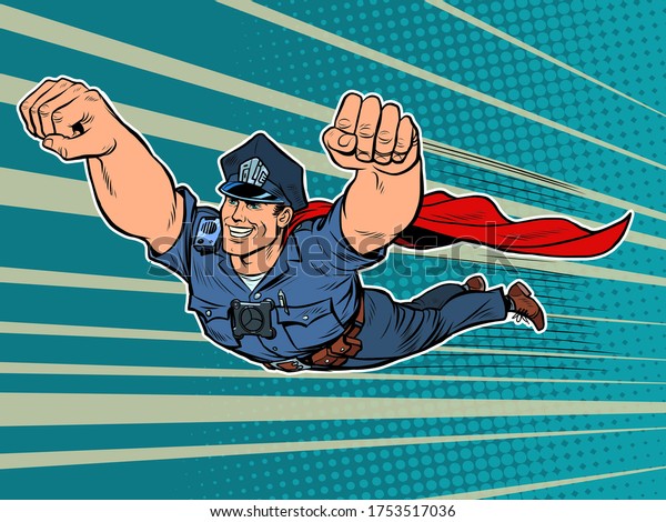 Police Superhero Policeman Cop Flying Pop: เวกเตอร์สต็อก (ปลอดค่า ...