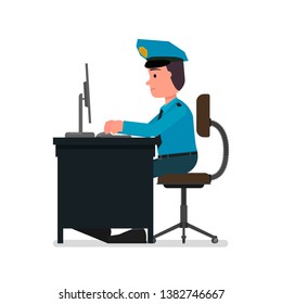 Policeman Works Computer Isolated On White Stock Vector (Royalty Free ...
