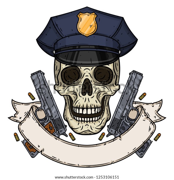 Policman Vector Illustration Human Skull Police Stock Vector (Royalty ...