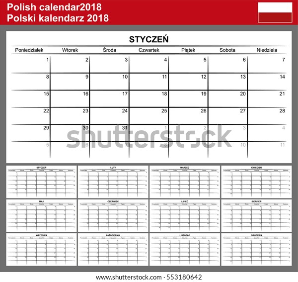 Polish Calendar 2018 Planning Calendar Template Stock Vector (Royalty ...