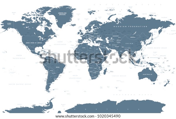 Political Grayscale World Map Vector Illustration 库存矢量图（免版税）1020345490