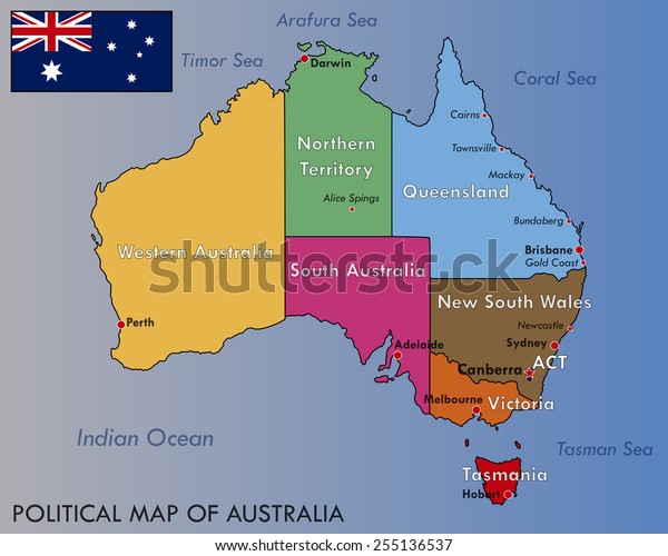 Political Map Australia Stock Vector (Royalty Free) 255136537 ... Political Map Australia Stock Vector (Royalty Free) 255136537 ...