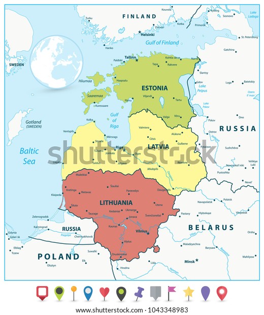 Political Map Baltic States Flat Map 스톡 벡터(로열티 프리) 1043348983 ...