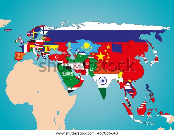 Political Map Eurasia Flags States: vetor stock (livre de direitos ...