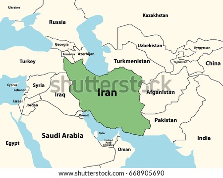 Political Map Iran Surrounding Countries Highlighted Stock Vector ...