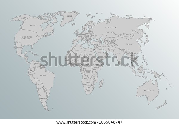 Vektor Stok Political Map World Gray World Map (Tanpa Royalti ...
