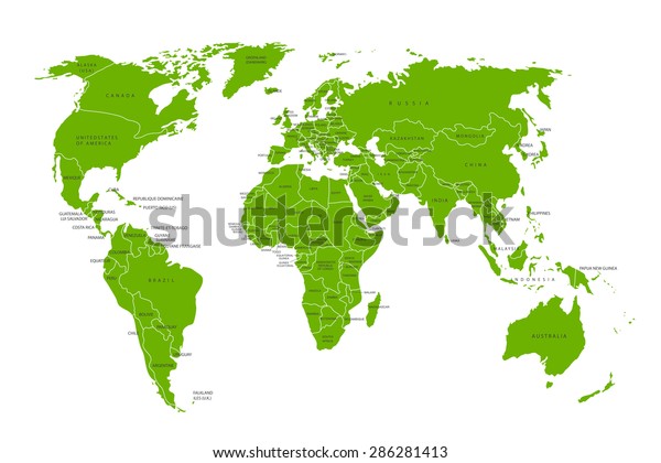 Political map of the world. Green world map-countries. Vector illustration