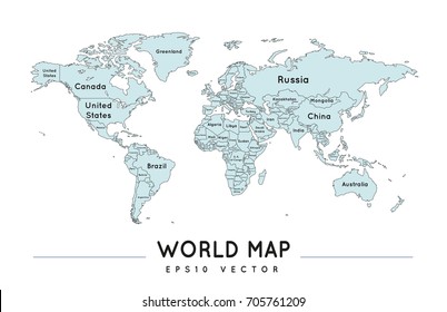 Vektor Stok Political World Map Name Borders Countries (Tanpa Royalti ...