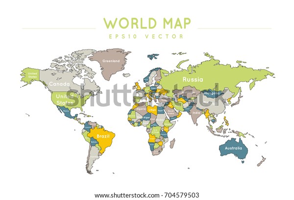Political world map with the name and borders of the countries