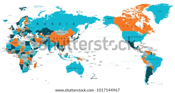 「Political World Map Pacific Centered Vector」のベクター画像素材（ロイヤリティフリー ...