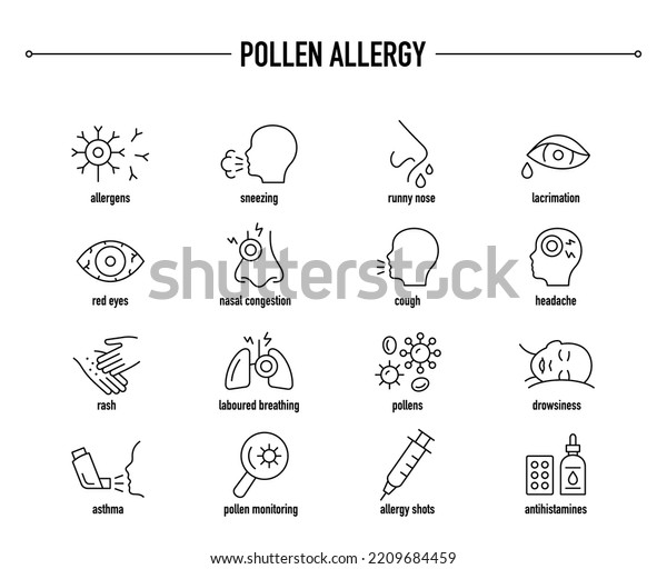 Pollen Allergy Icon Set Line Editable Stock Vector (Royalty Free ...