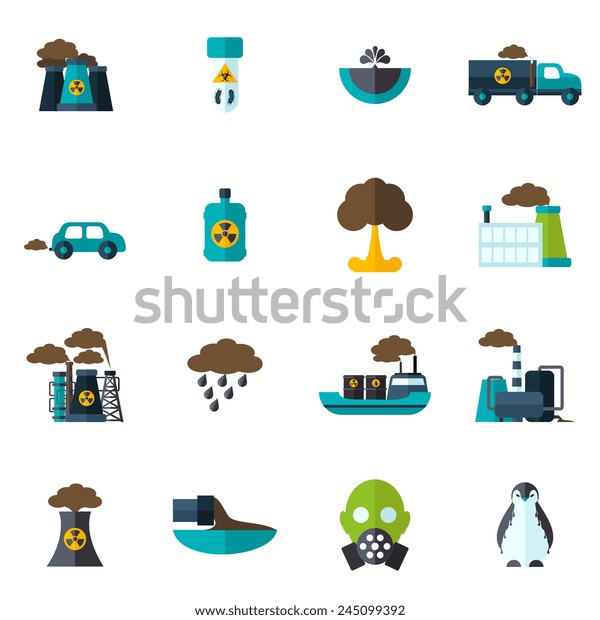 Pollution Garbage Chemical Waste Icon Flat 스톡 벡터(로열티 프리) 245099392